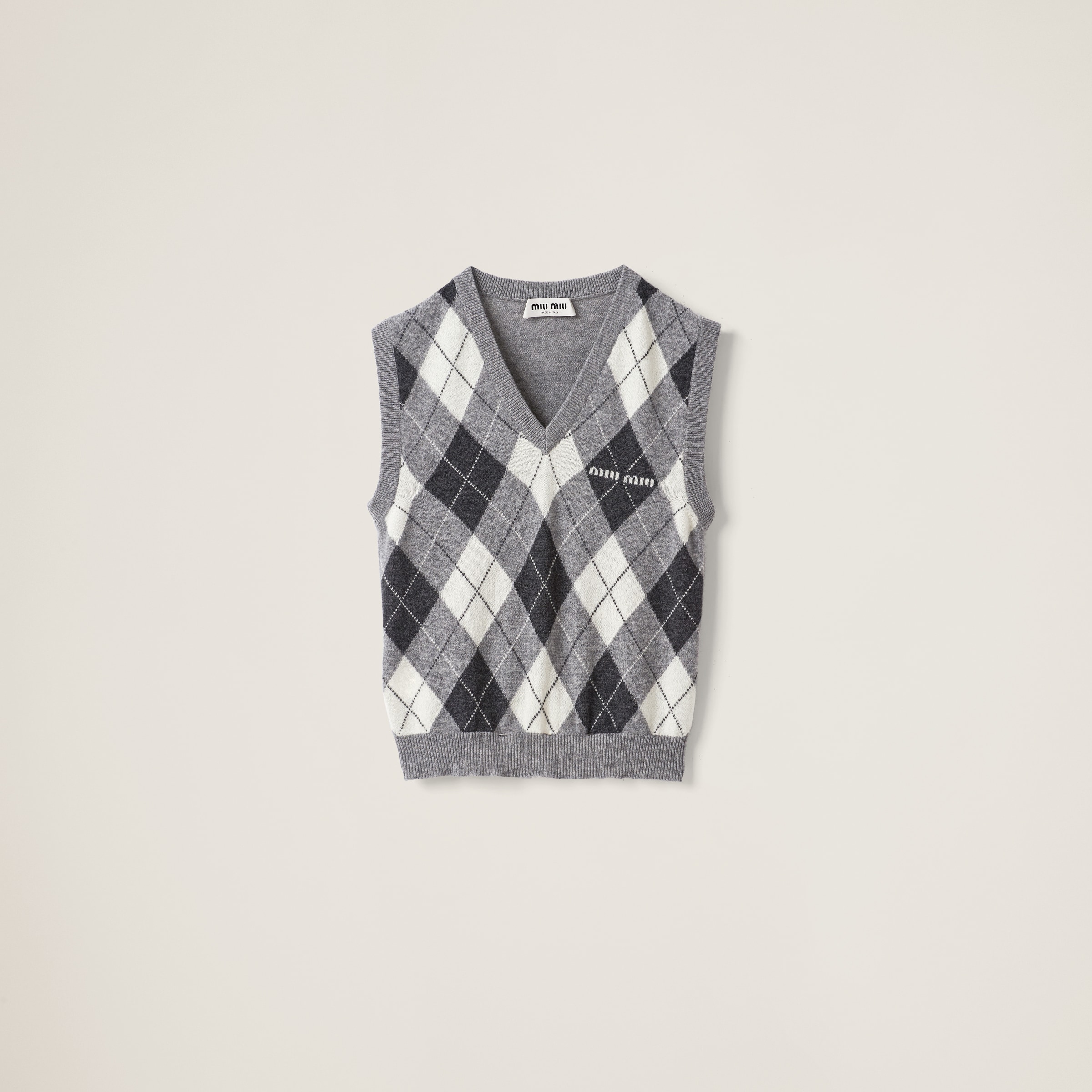 Miu Miu Intarsia Knit Vest - Marble Gray | Editorialist